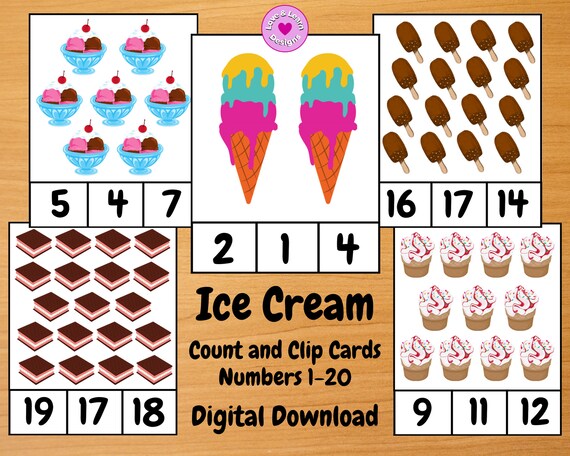 Ice Cream Count and Clip Cards Printable Digital Download - Etsy