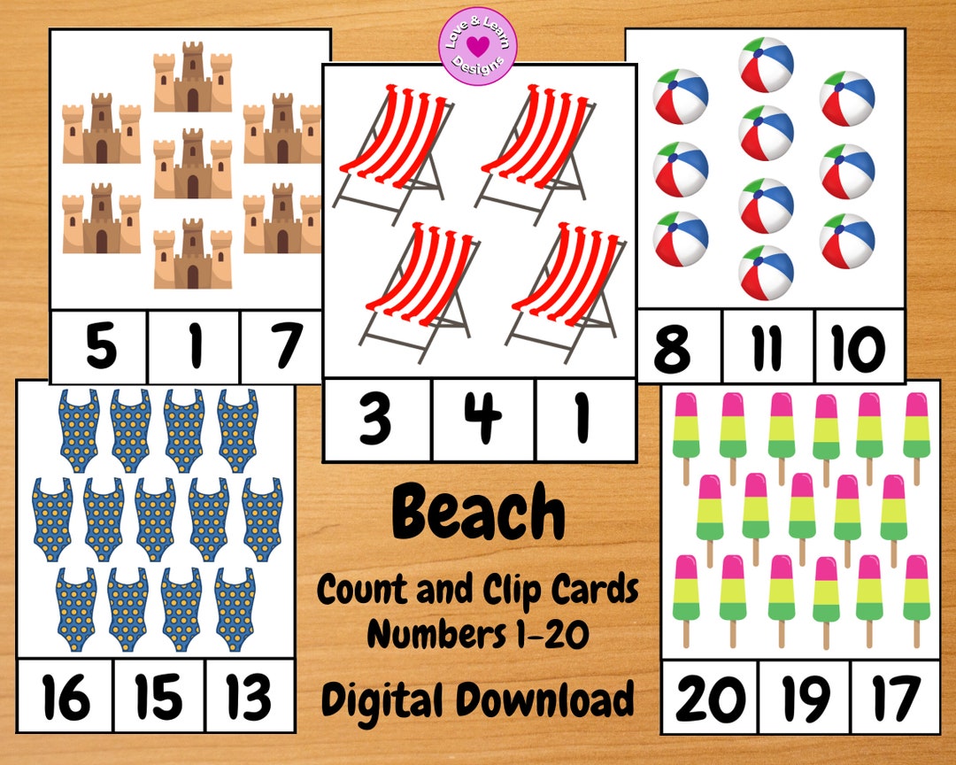 Beach Count and Clip Cards Printable Digital Download - Etsy