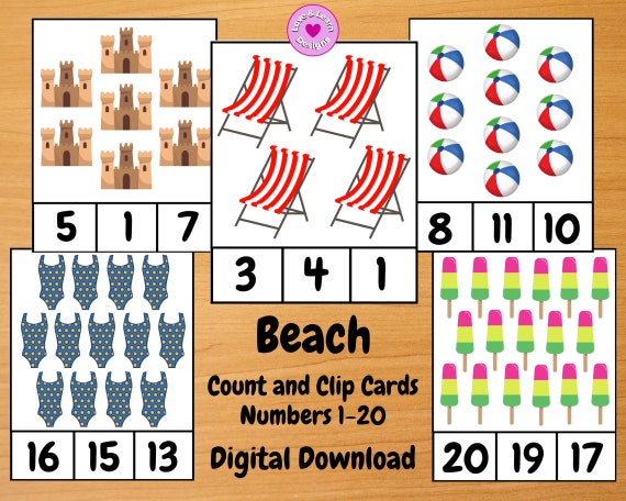 Beach Count and Clip Cards Printable Digital Download - Etsy