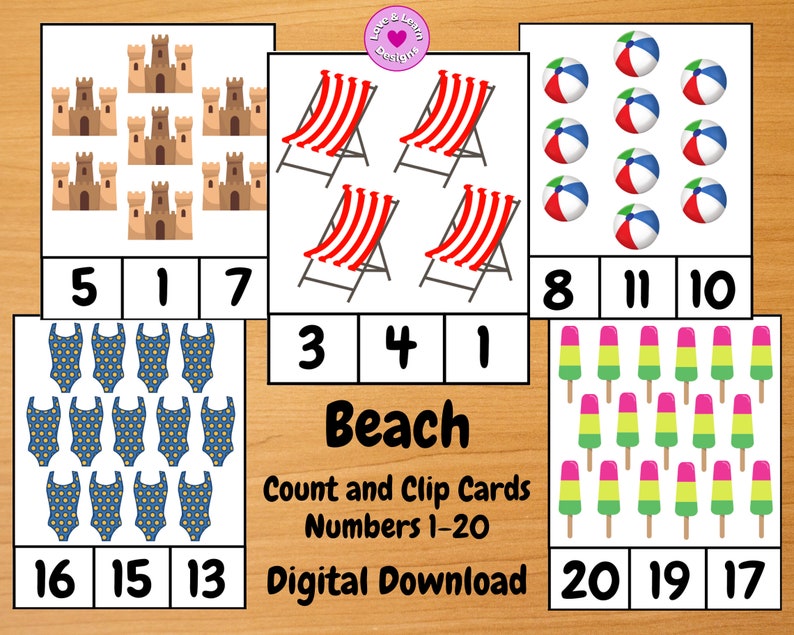 Beach Count and Clip Cards| Printable Digital Download| Montessori ...