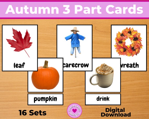 Autumn 3 Part Cards Child Inspired Printable Digital - Etsy