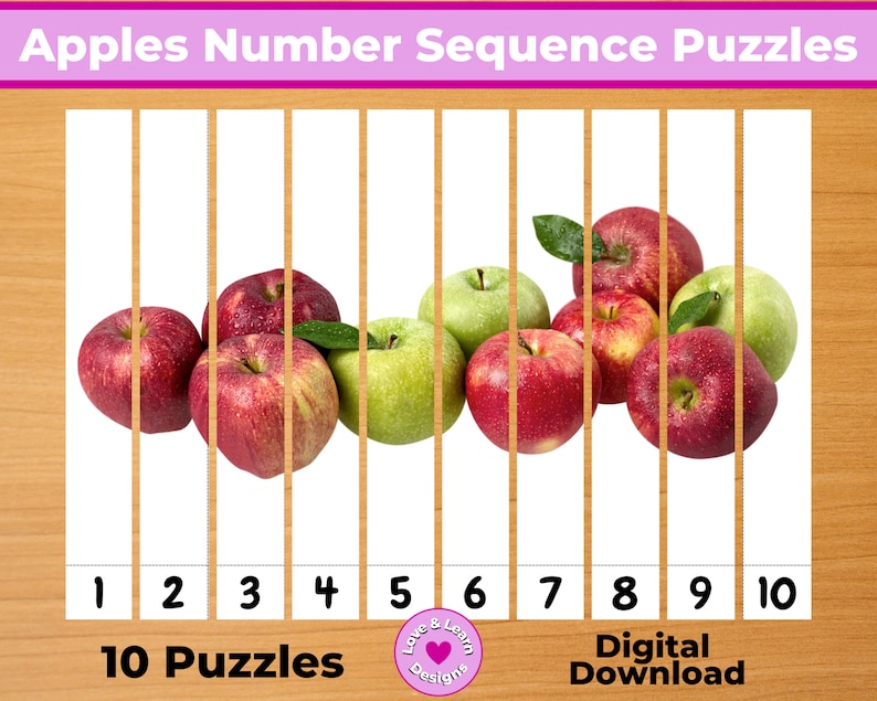 Apple Number Sequence Puzzles| Child Inspired Printables| Digital ...