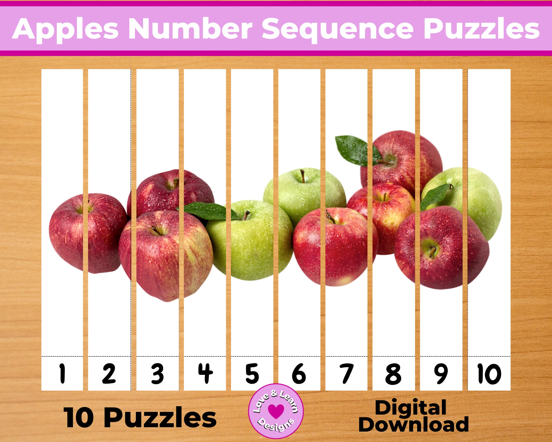 Apple Number Sequence Puzzles| Child Inspired Printables| Digital ...