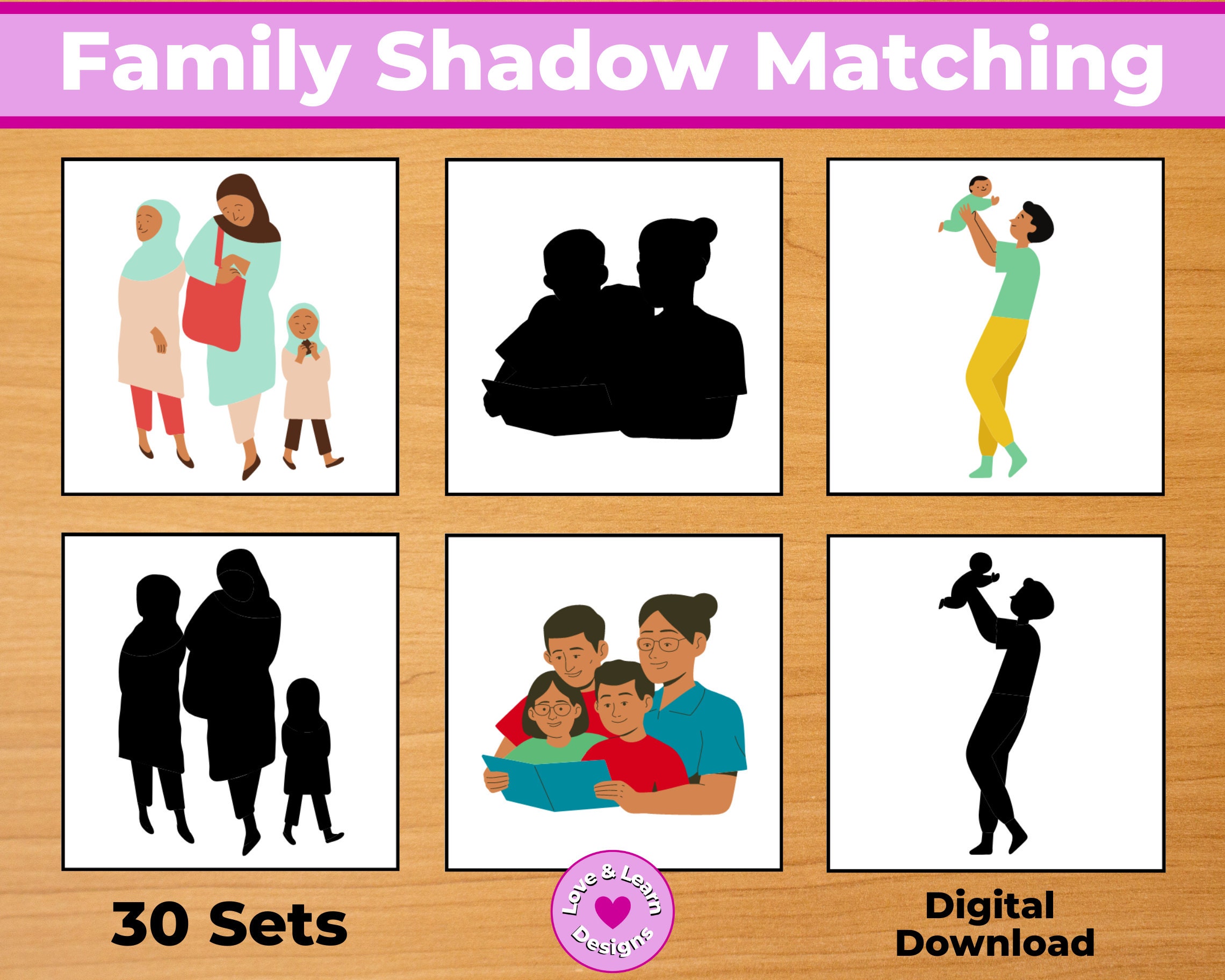 Family Shadow Matching Cards Child Inspired Printables Digital Download ...