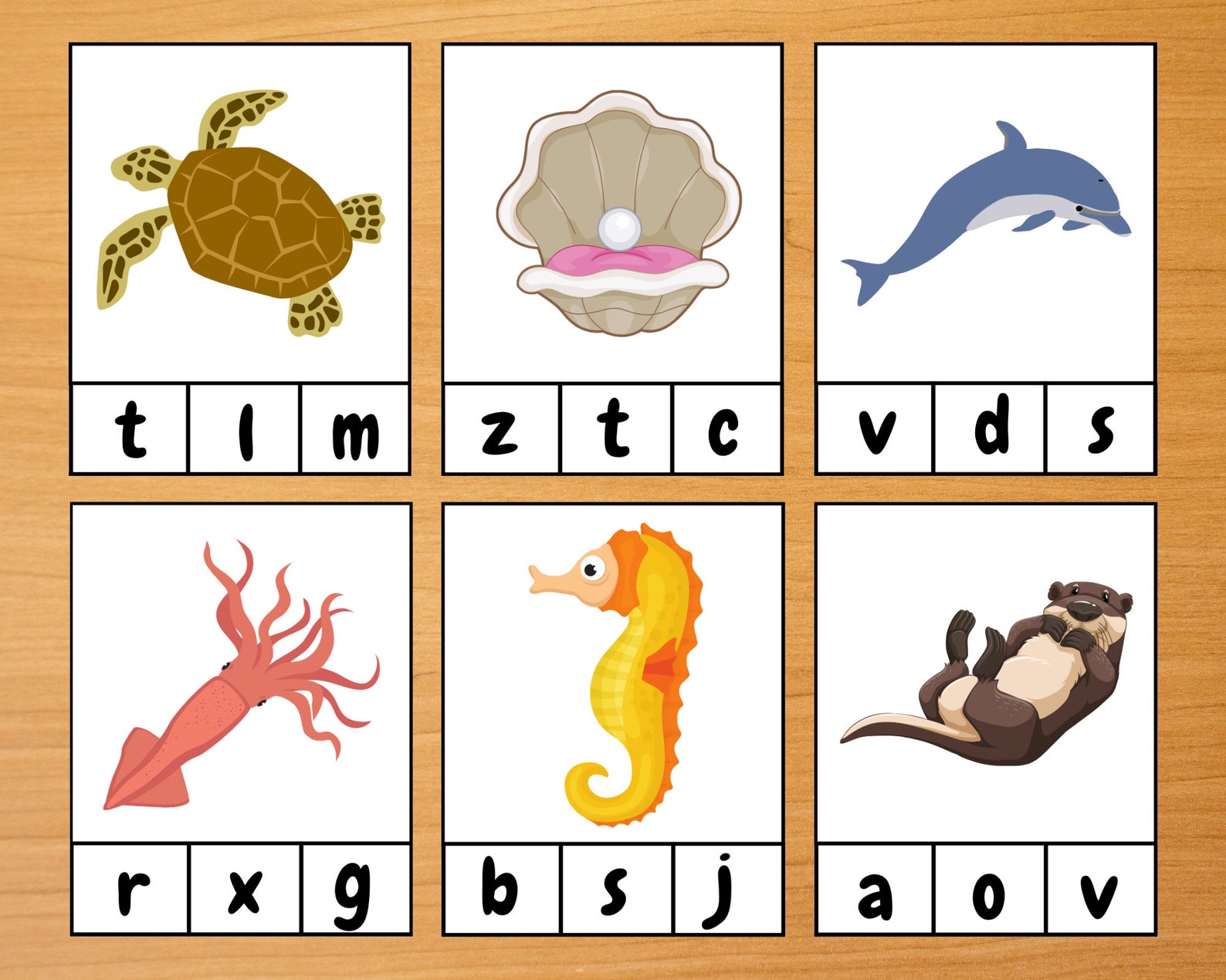 Ocean Animals Beginning Letter Sound Clip Cards Printable Digital ...
