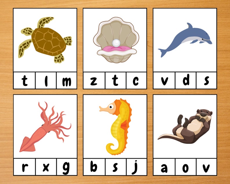 Ocean Animals Beginning Letter Sound Clip Cards| Printable Digital ...