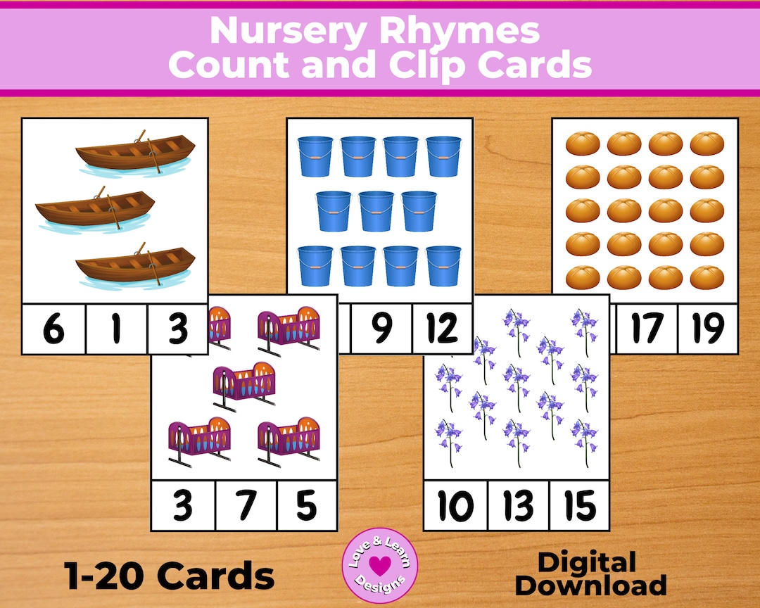 Nursery Rhymes Count and Clip Cards| Child Inspired Printables|math ...