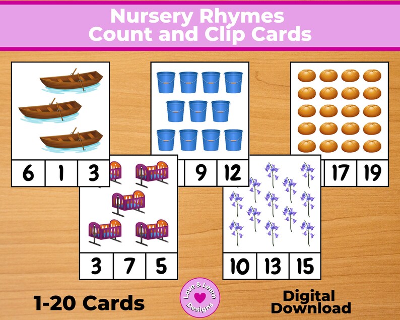 Nursery Rhymes Count and Clip Cards| Child Inspired Printables|math ...