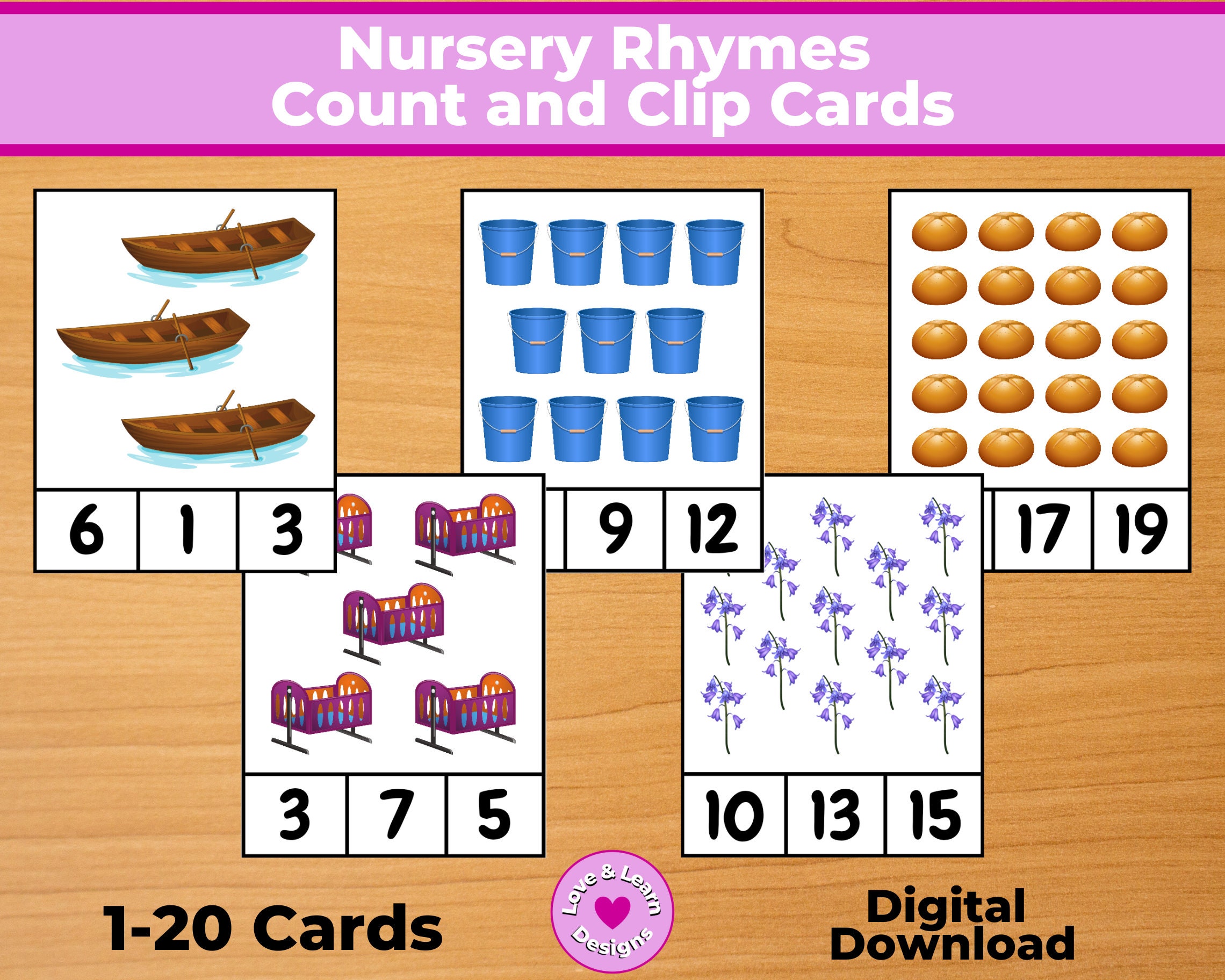 Nursery Rhymes Count and Clip Cards| Child Inspired Printables|math ...