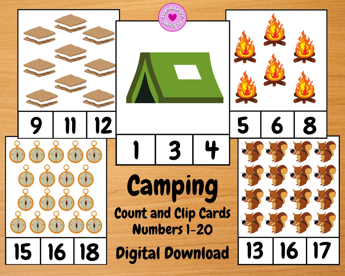 Camping Count and Clip Cards| Printable Digital Download| Montessori ...