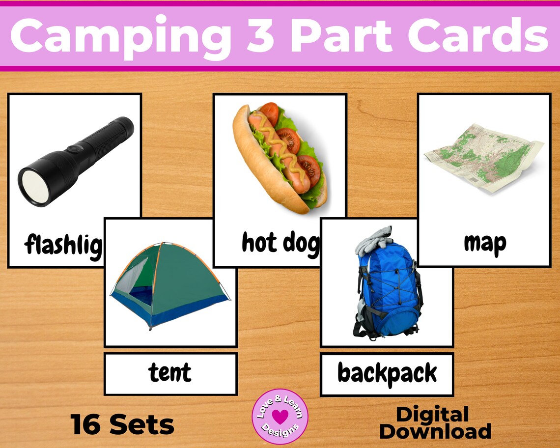 Camping Theme 3 Part Cards Printable Digital Download Montessori ...