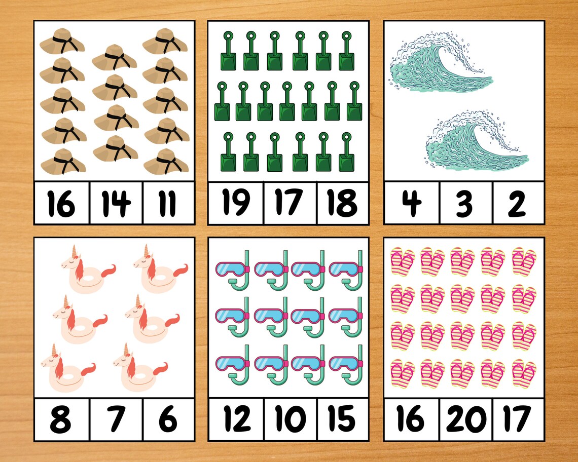 Beach Count and Clip Cards Printable Digital Download - Etsy