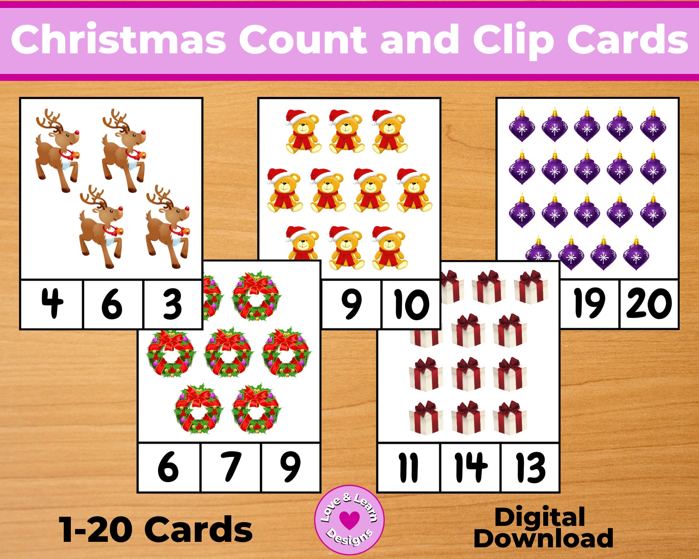 Christmas Count and Clip Cards| Child Inspired Printables|math Digital ...