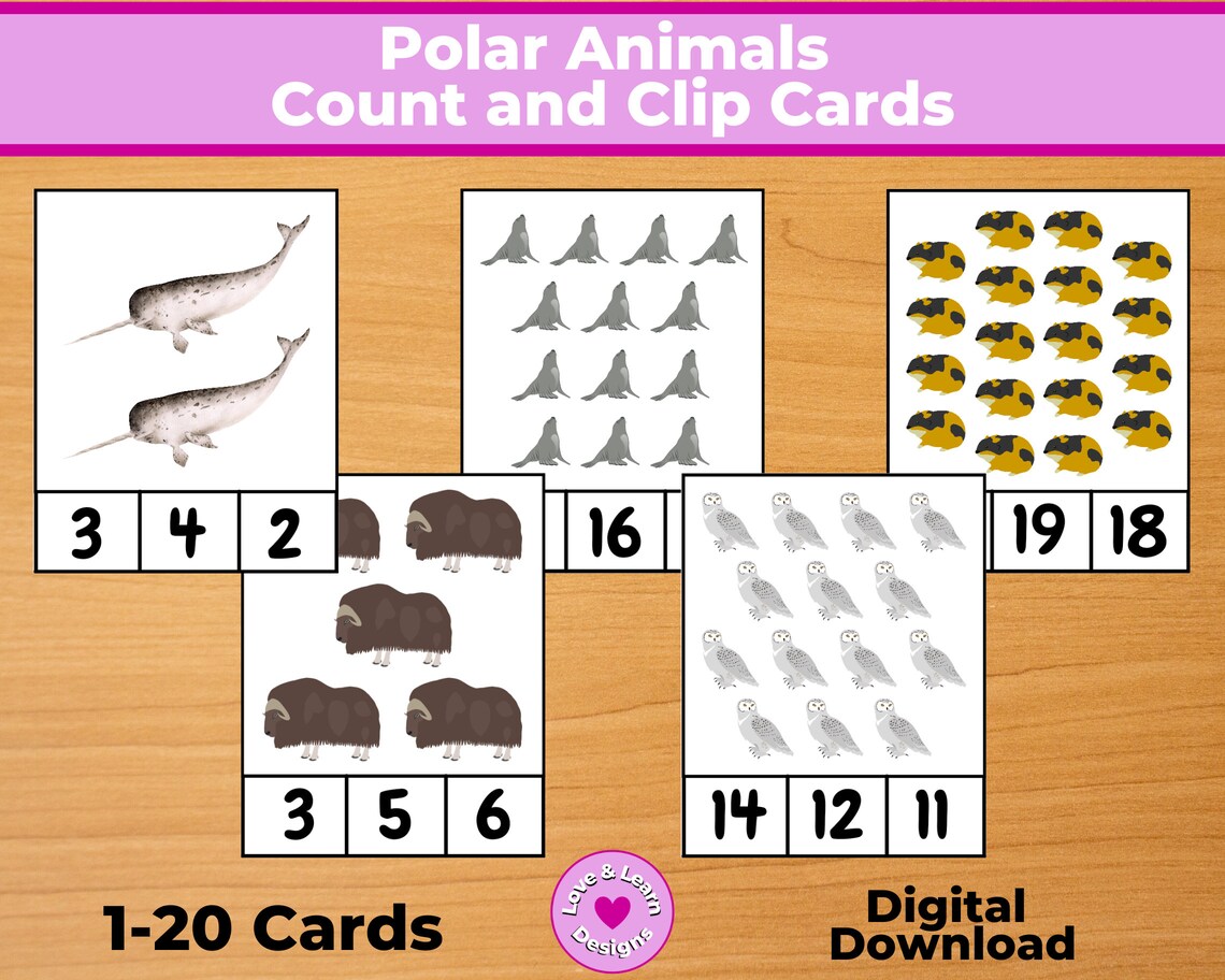 Polar Animals Count and Clip Cards Child Inspired - Etsy