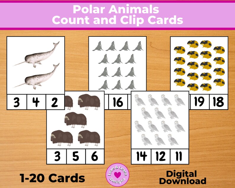 Polar Animals Count and Clip Cards| Child Inspired Printables|math ...