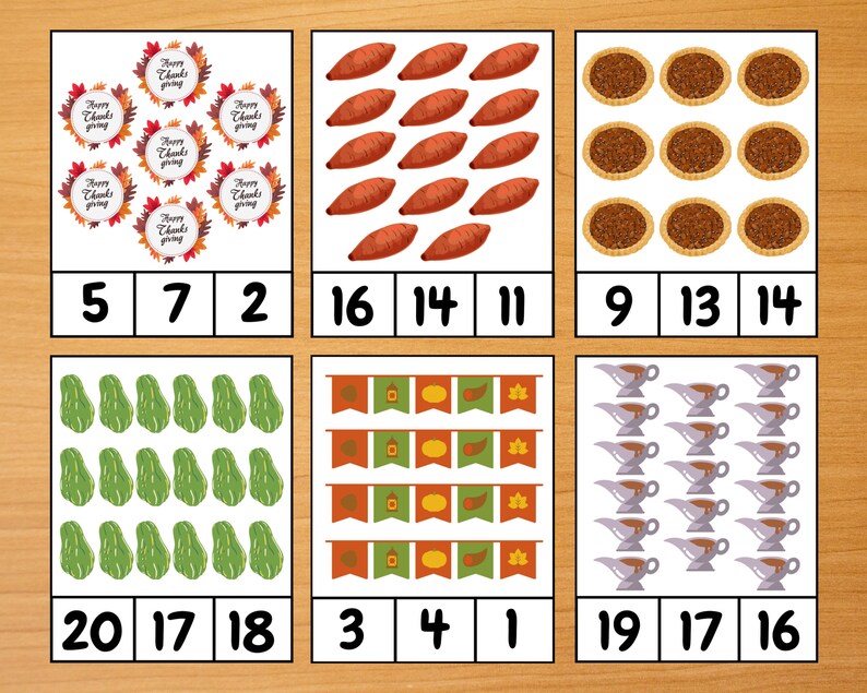 Thanksgiving Count and Clip Cards| Child Inspired Printables| Digital ...