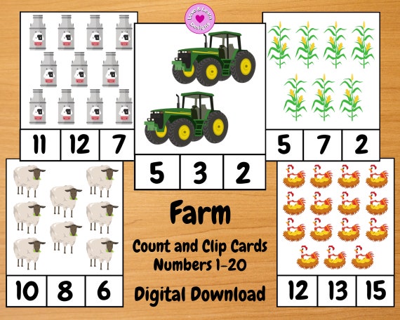 Farm Count and Clip Cards Child Inspired Printable Digital - Etsy