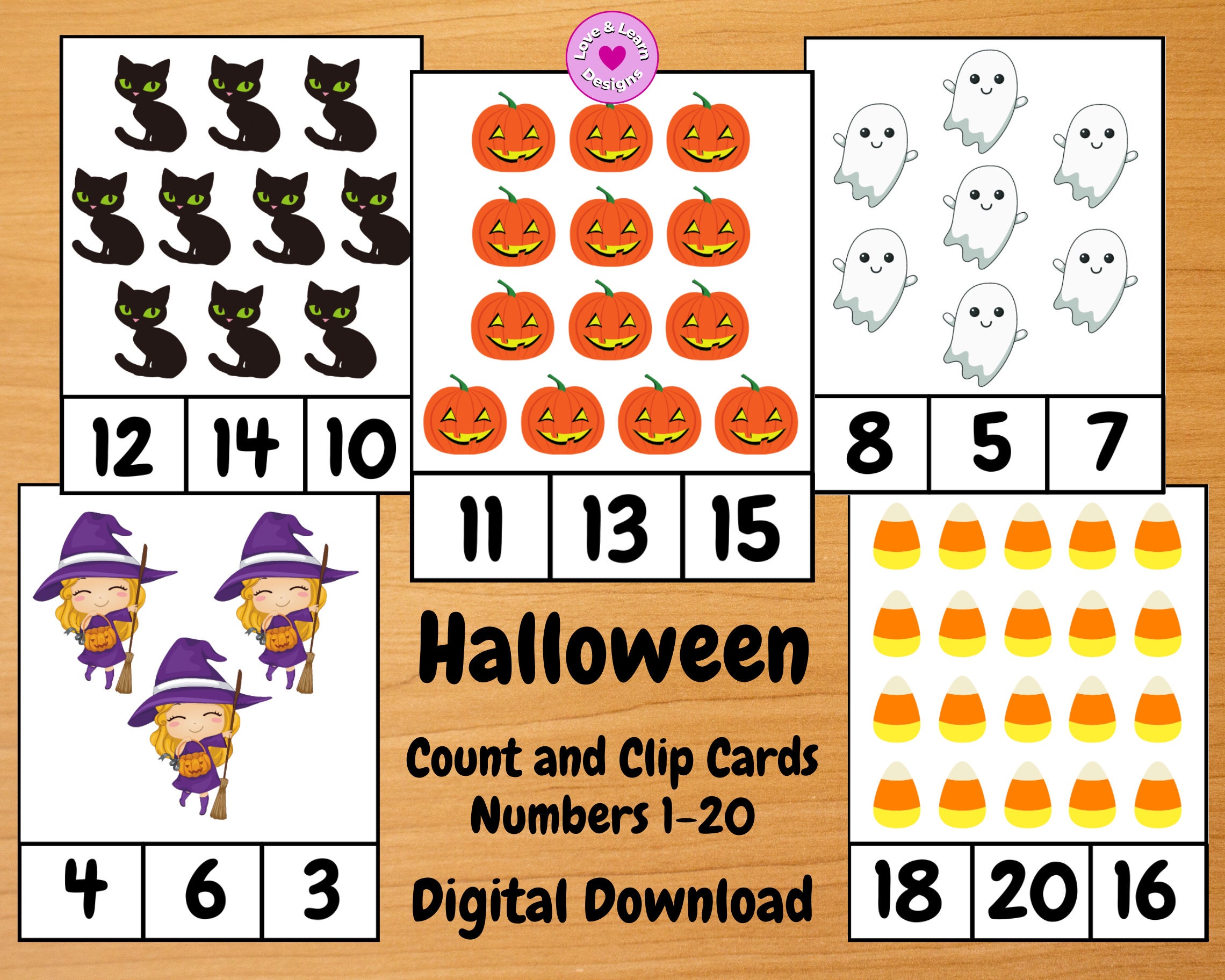 Halloween Count and Clip Cards| Child Inspired Printables| Digital ...