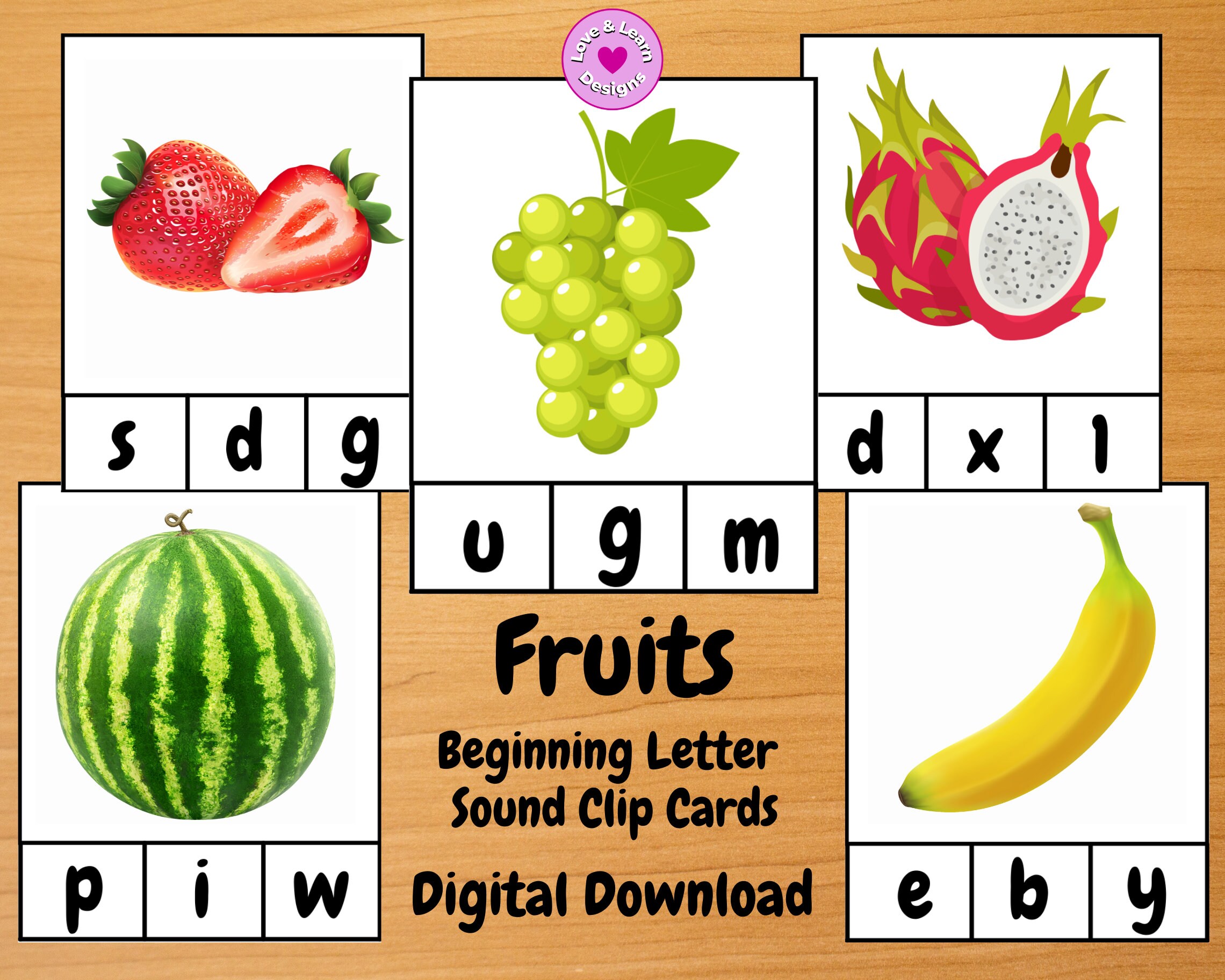 Fruit Beginning Letter Sound Clip Cards| Printable Digital Download ...