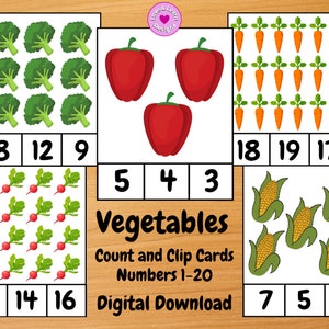 Vegetables Count and Clip Cards| Printable Digital Download| Montessori ...