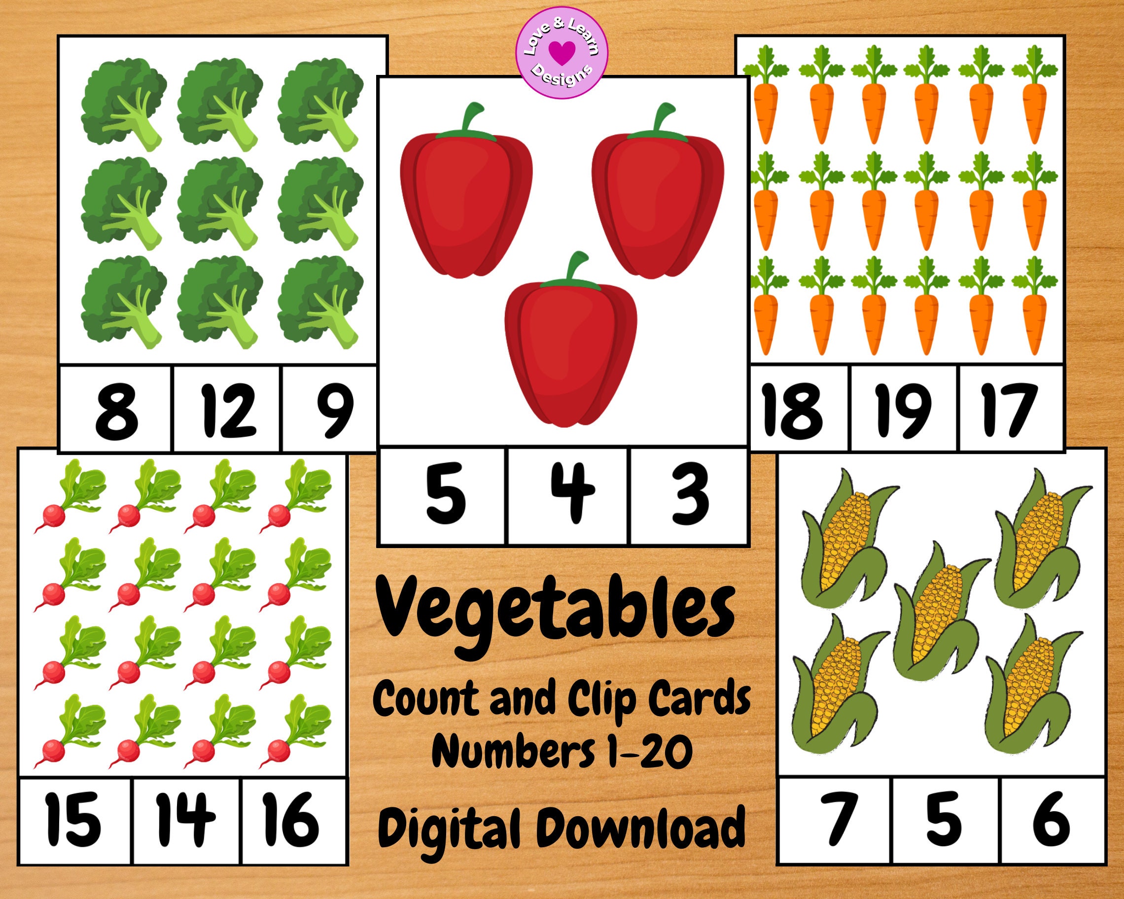 Vegetables Count and Clip Cards| Printable Digital Download| Montessori ...