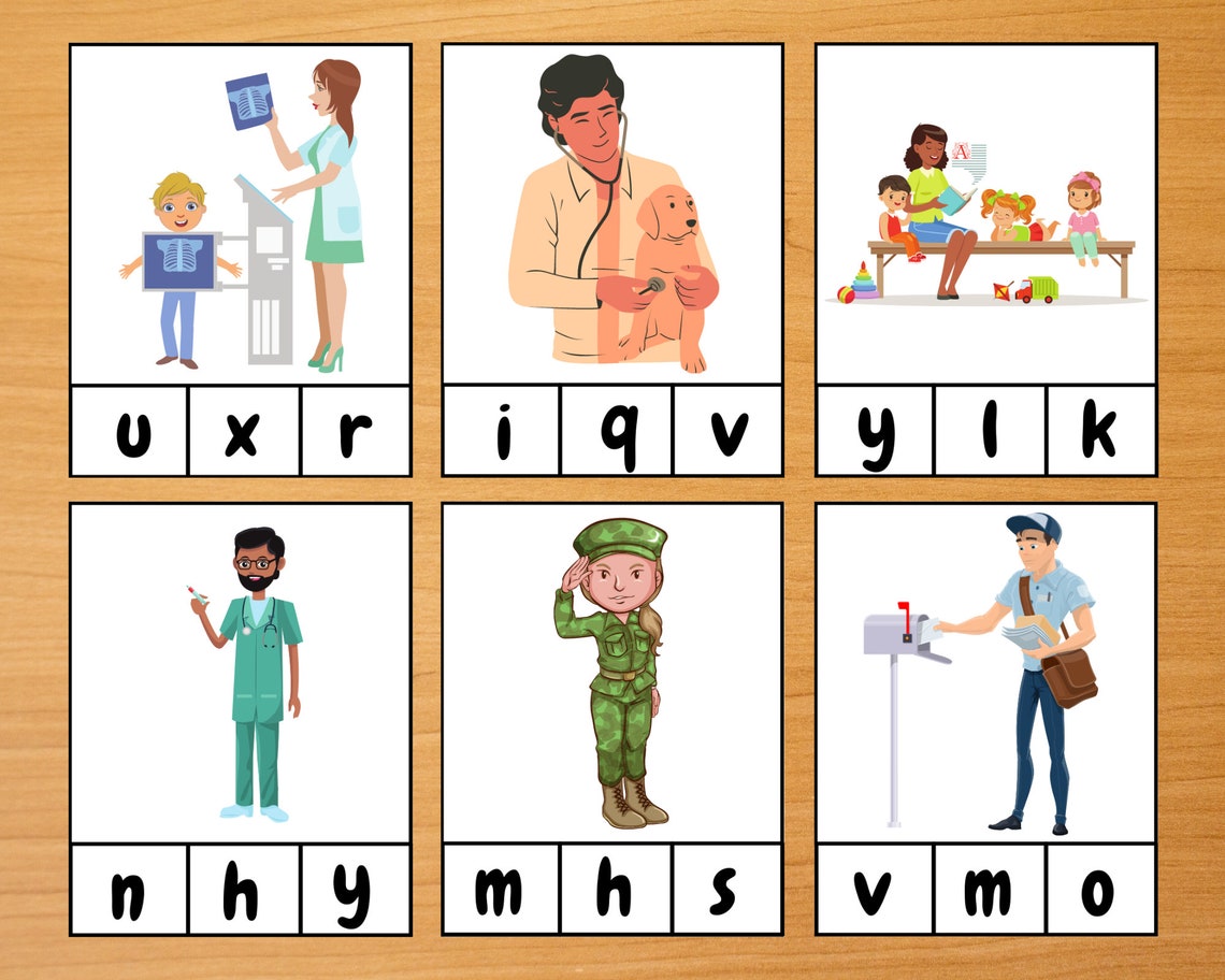 Community Helpers Beginning Letter Sound Clip Cards Printable Digital ...