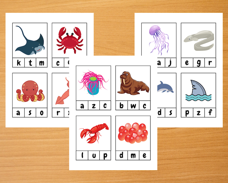 Ocean Animals Beginning Letter Sound Clip Cards Printable Digital ...