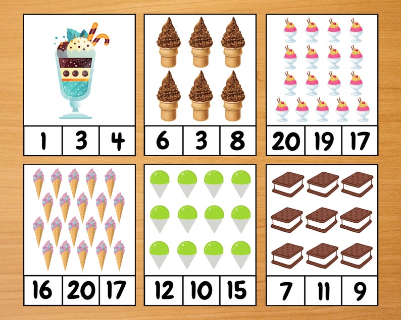 Ice Cream Count and Clip Cards| Printable Digital Download| Montessori ...