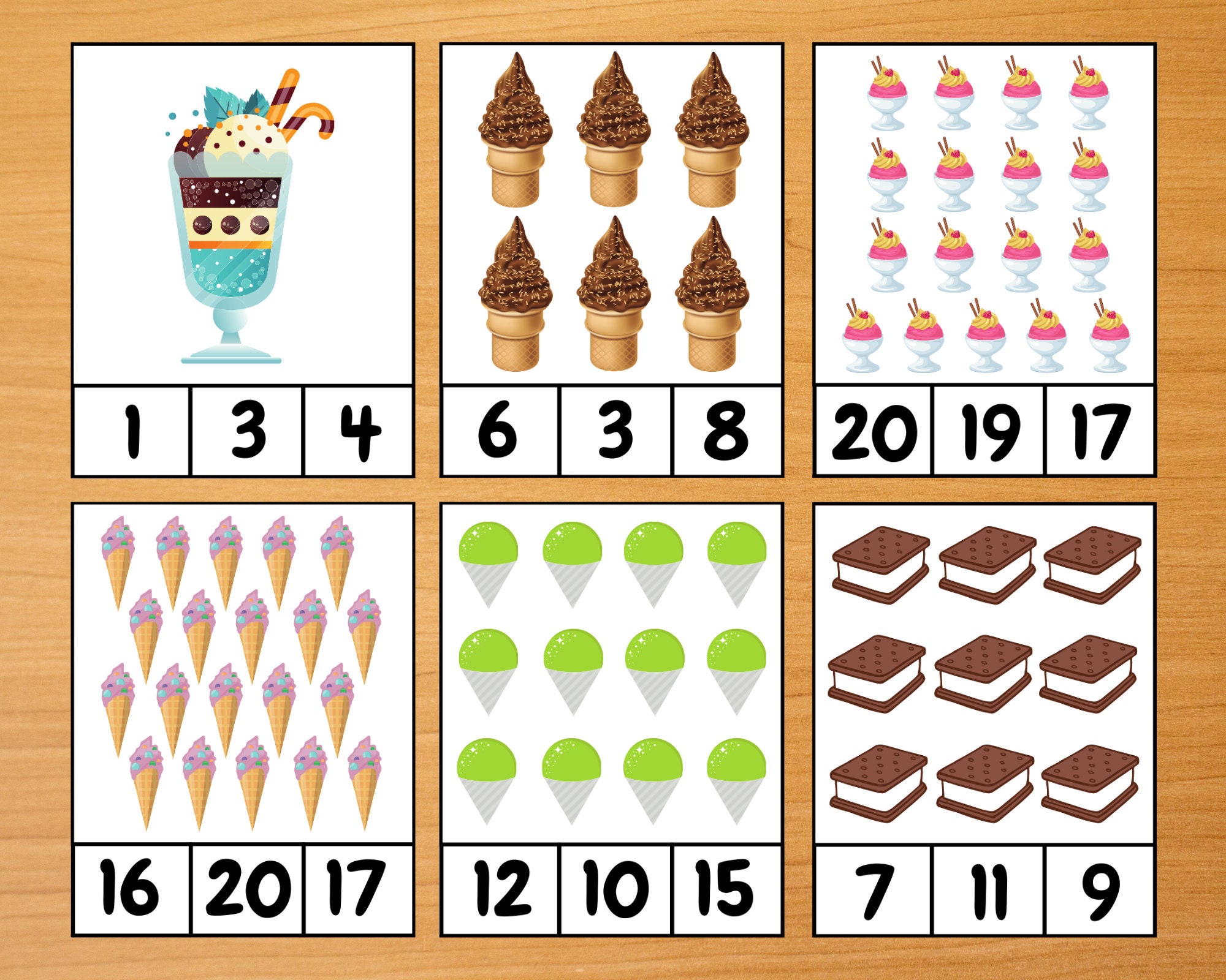 Ice Cream Count and Clip Cards| Printable Digital Download| Montessori ...