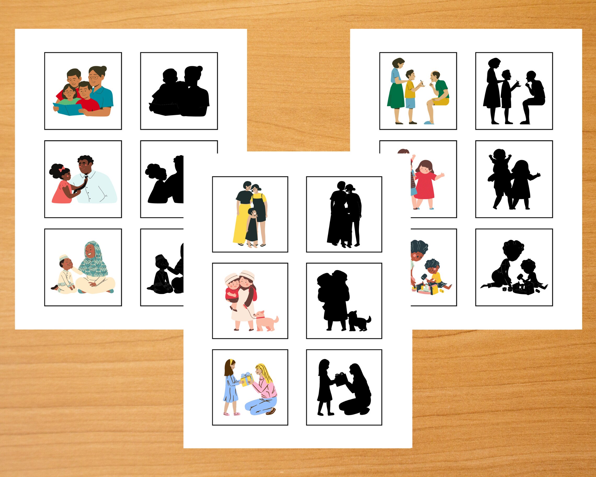 Family Shadow Matching Cards Child Inspired Printables Digital Download ...