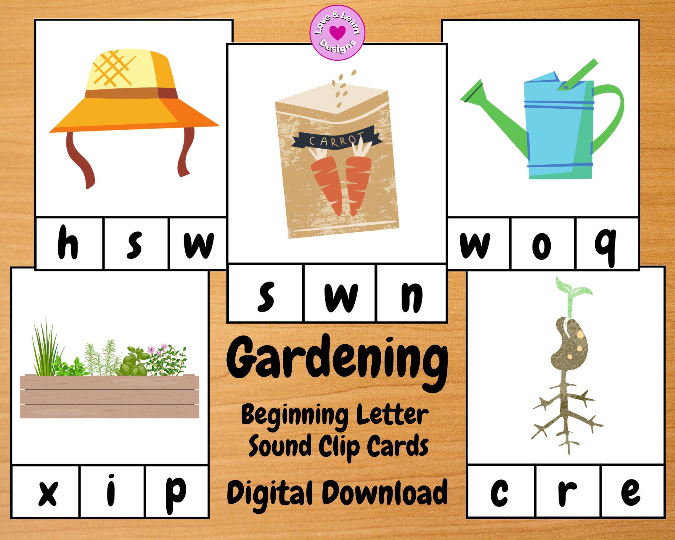 Gardening Beginning Letter Sound Clip Cards| Printable Digital Download ...
