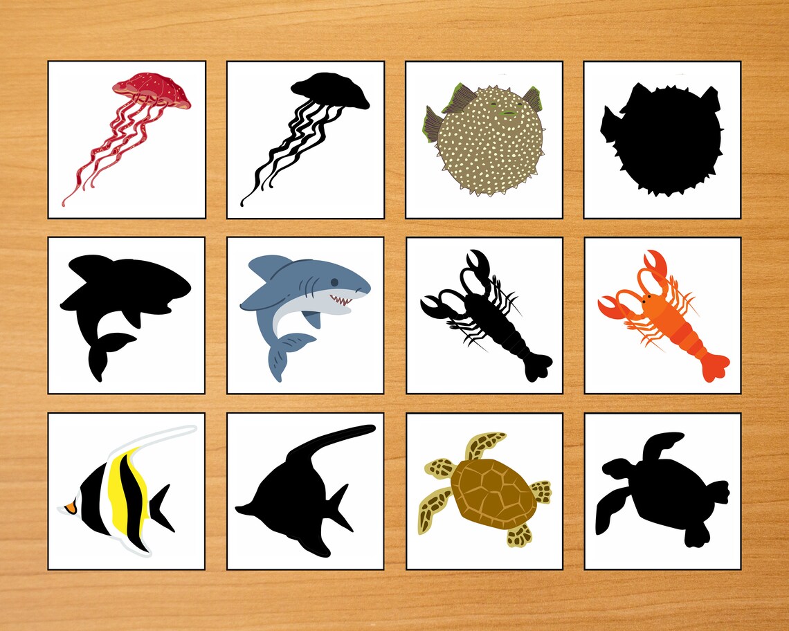 Ocean Animals Shadow Matching Cards Printable Digital Download ...