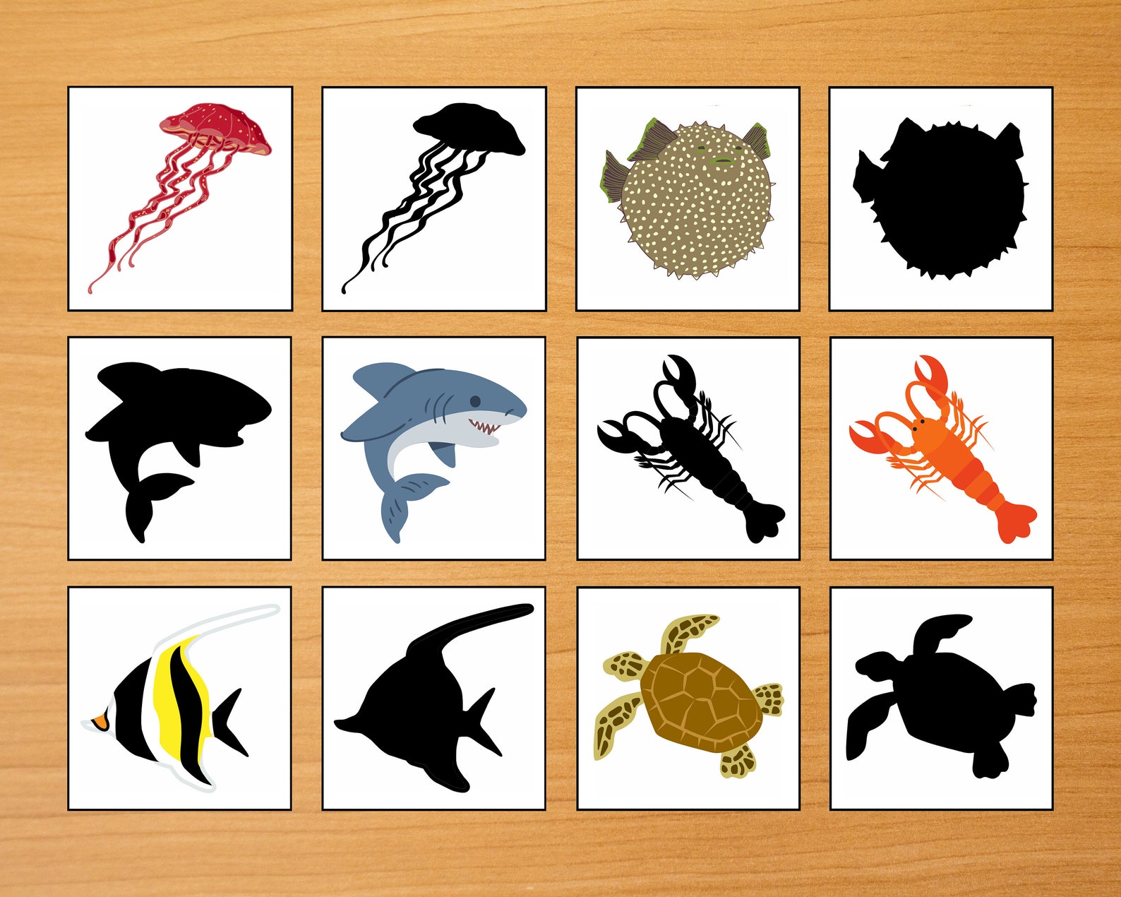 Ocean Animals Shadow Matching Cards Printable Digital Download ...