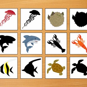 Ocean Animals Shadow Matching Cards Printable Digital Download ...