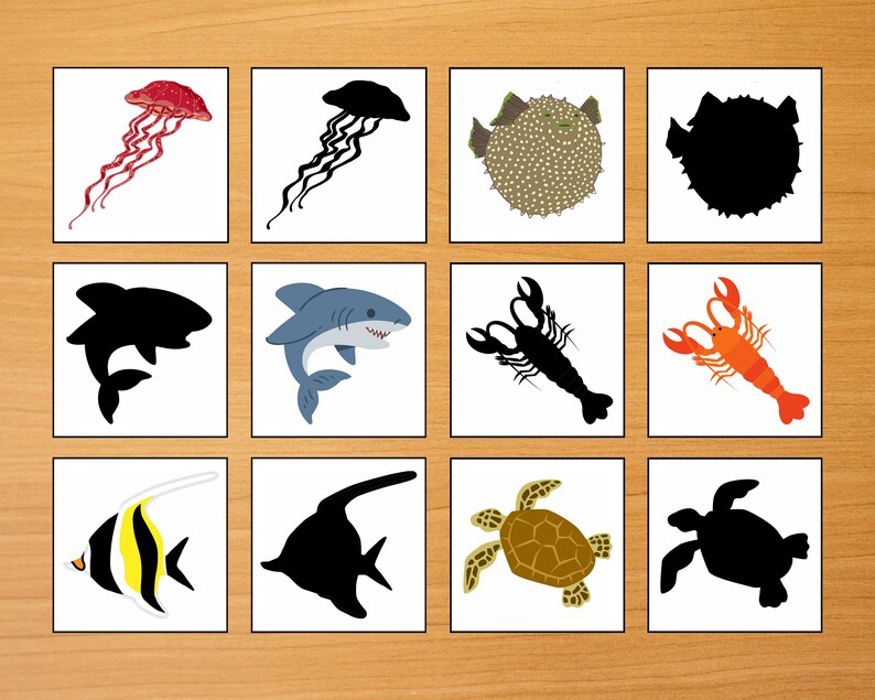Ocean Animals Shadow Matching Cards Printable Digital Download ...