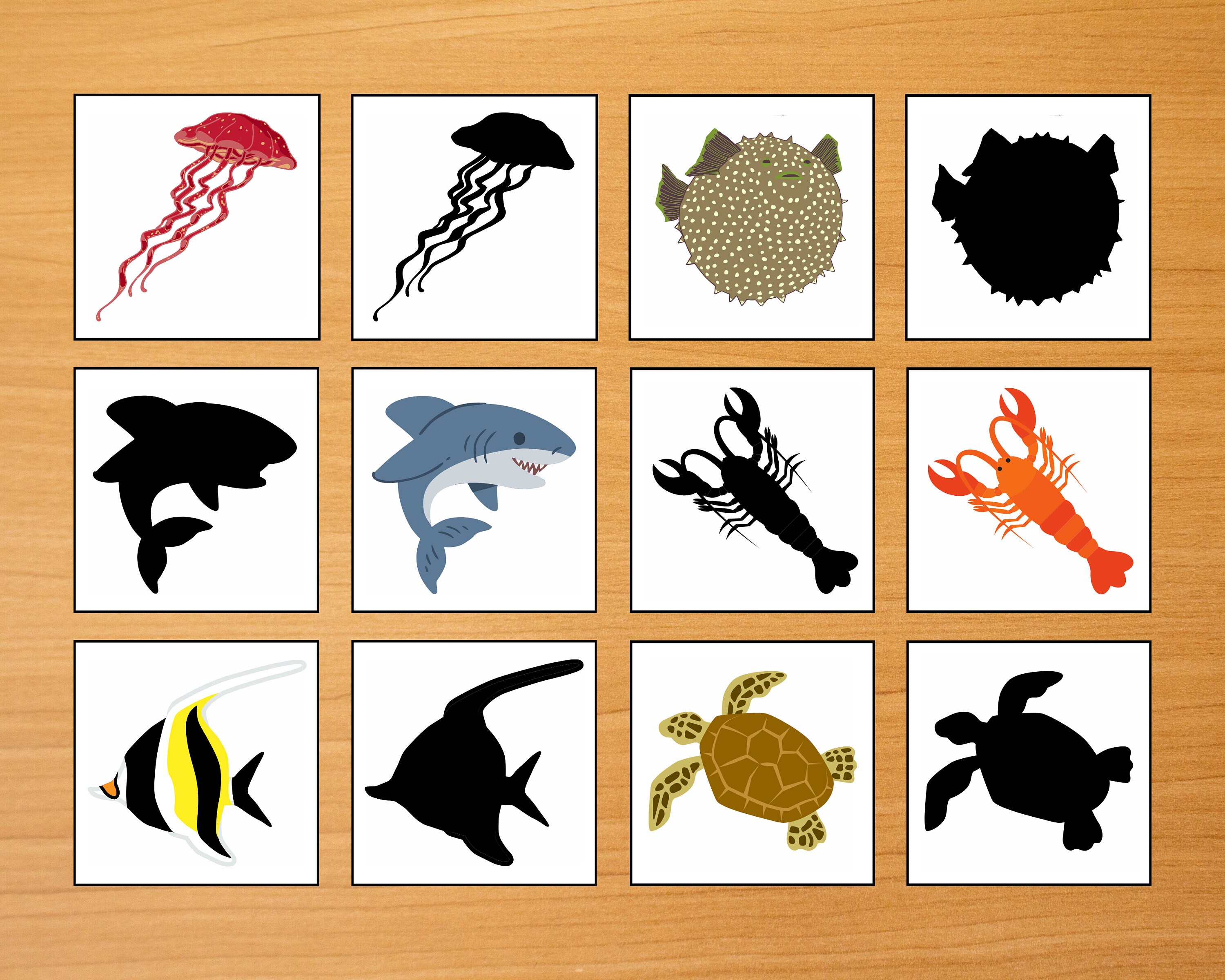 Ocean Animals Shadow Matching Cards Printable Digital Download ...