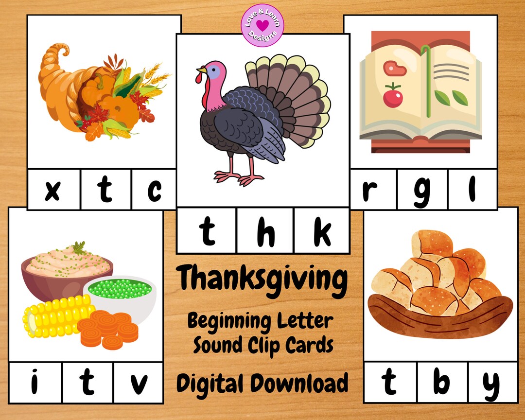 Thanksgiving Beginning Letter Sound Clip Cards| Child Inspired ...