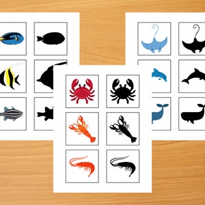 Ocean Animals Shadow Matching Cards Printable Digital Download ...