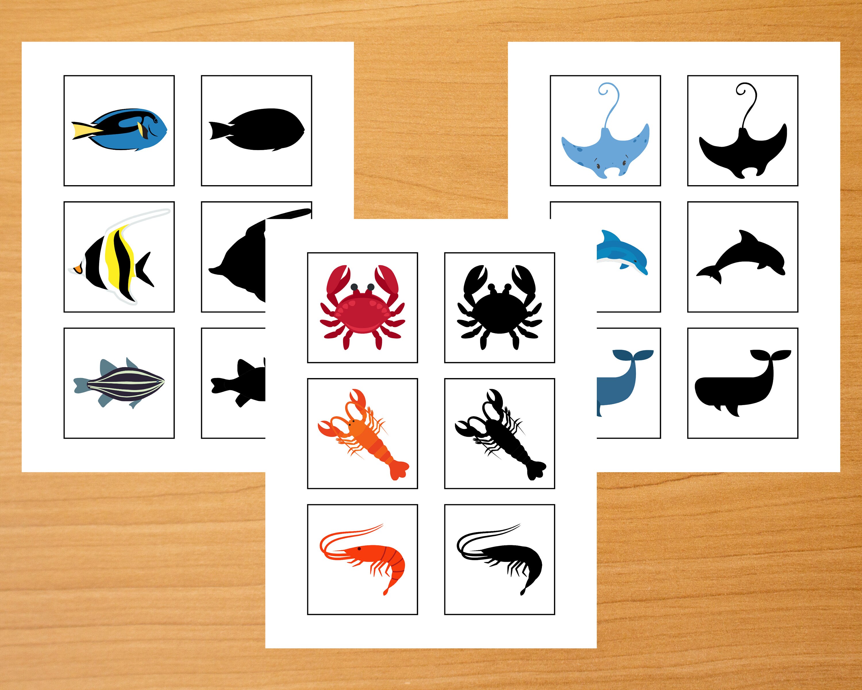 Ocean Animals Shadow Matching Cards Printable Digital Download ...