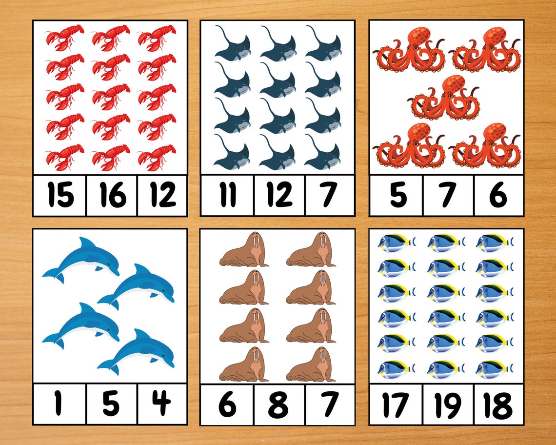 Ocean Animals Count and Clip Cards Printable Digital - Etsy