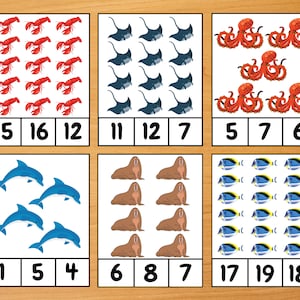 Ocean Animals Count and Clip Cards Printable Digital Download ...