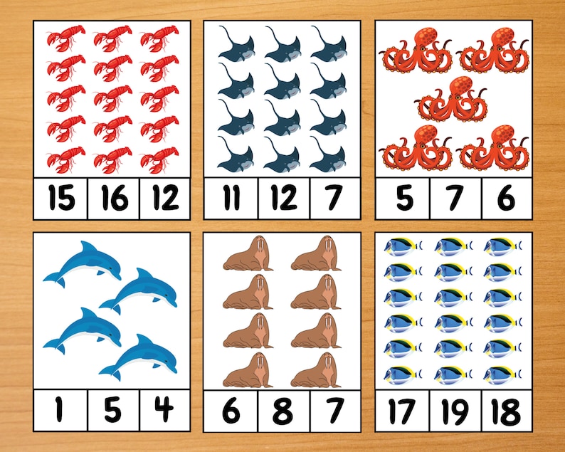 Ocean Animals Count and Clip Cards Printable Digital - Etsy