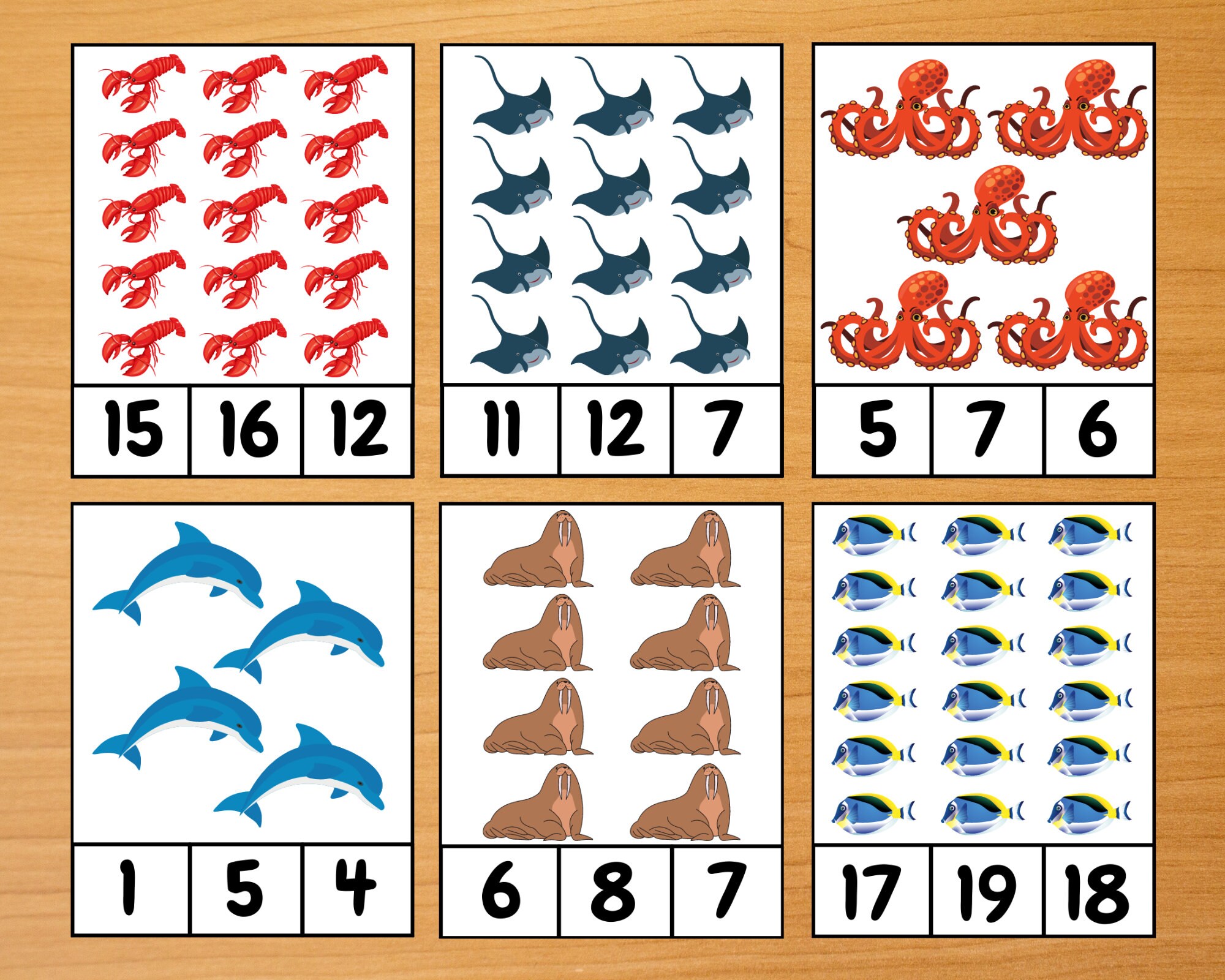 Ocean Animals Count and Clip Cards| Printable Digital Download ...