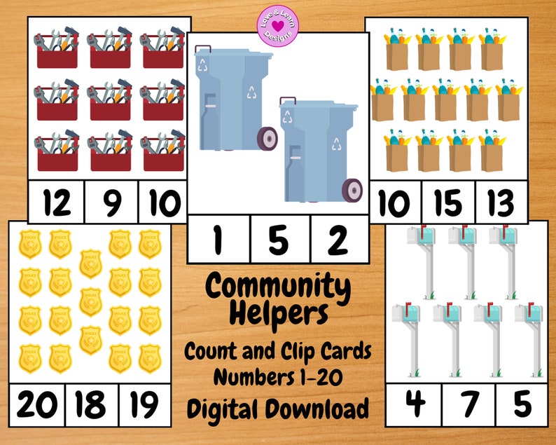 Community Helpers Count and Clip Cards| Child Inspired Printable ...