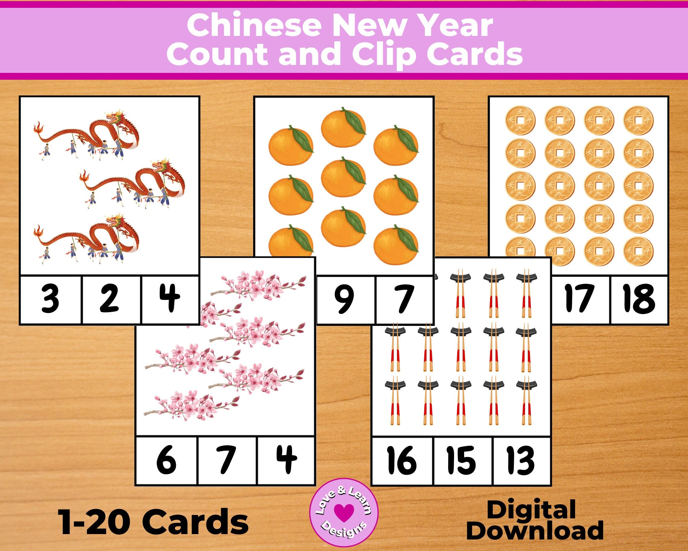 Chinese New Year Count and Clip Cards| Child Inspired Printables|math ...