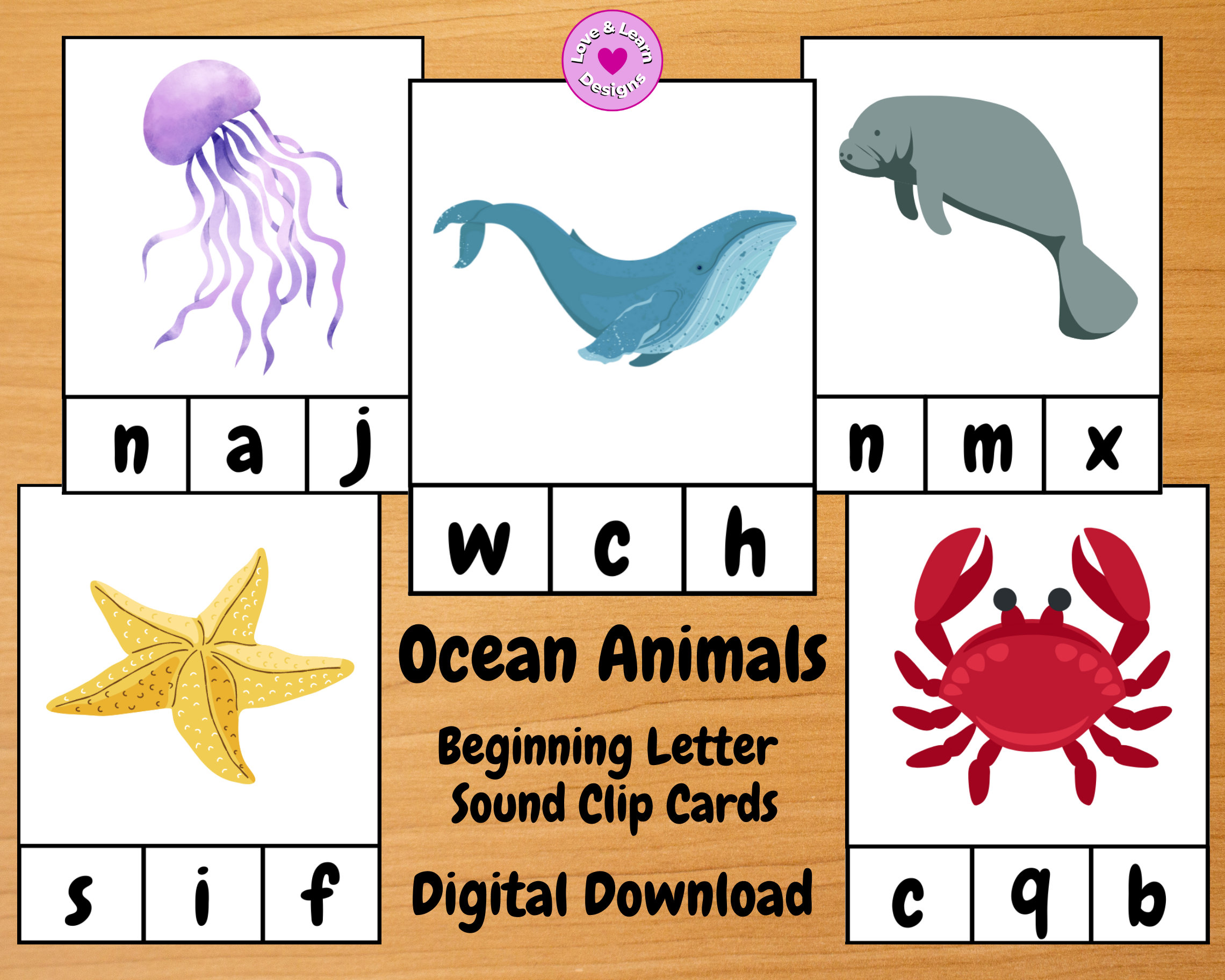 Ocean Animals Beginning Letter Sound Clip Cards| Printable Digital ...