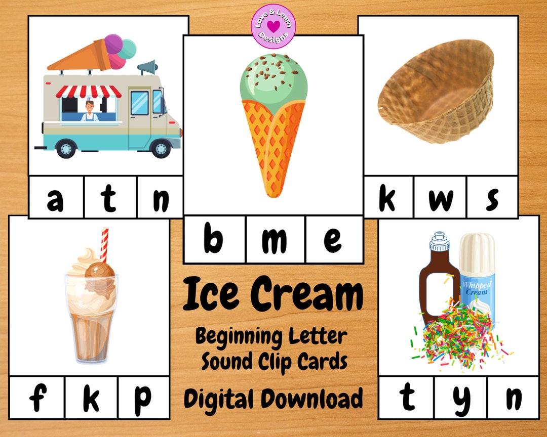 Ice Cream Beginning Letter Sound Clip Cards Printable Digital Download ...