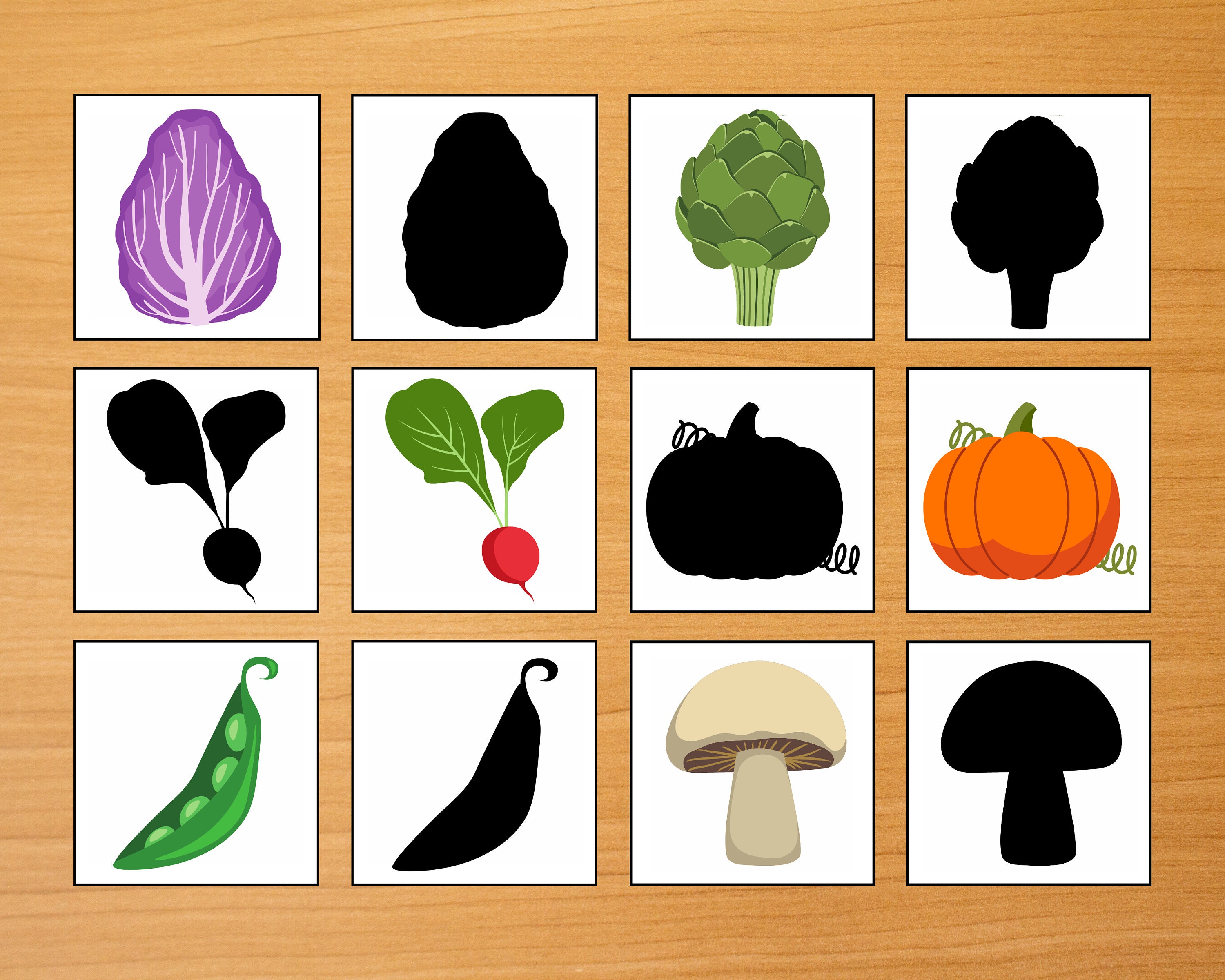 Vegetables Shadow Matching Cards Printable Digital Download| Montessori ...