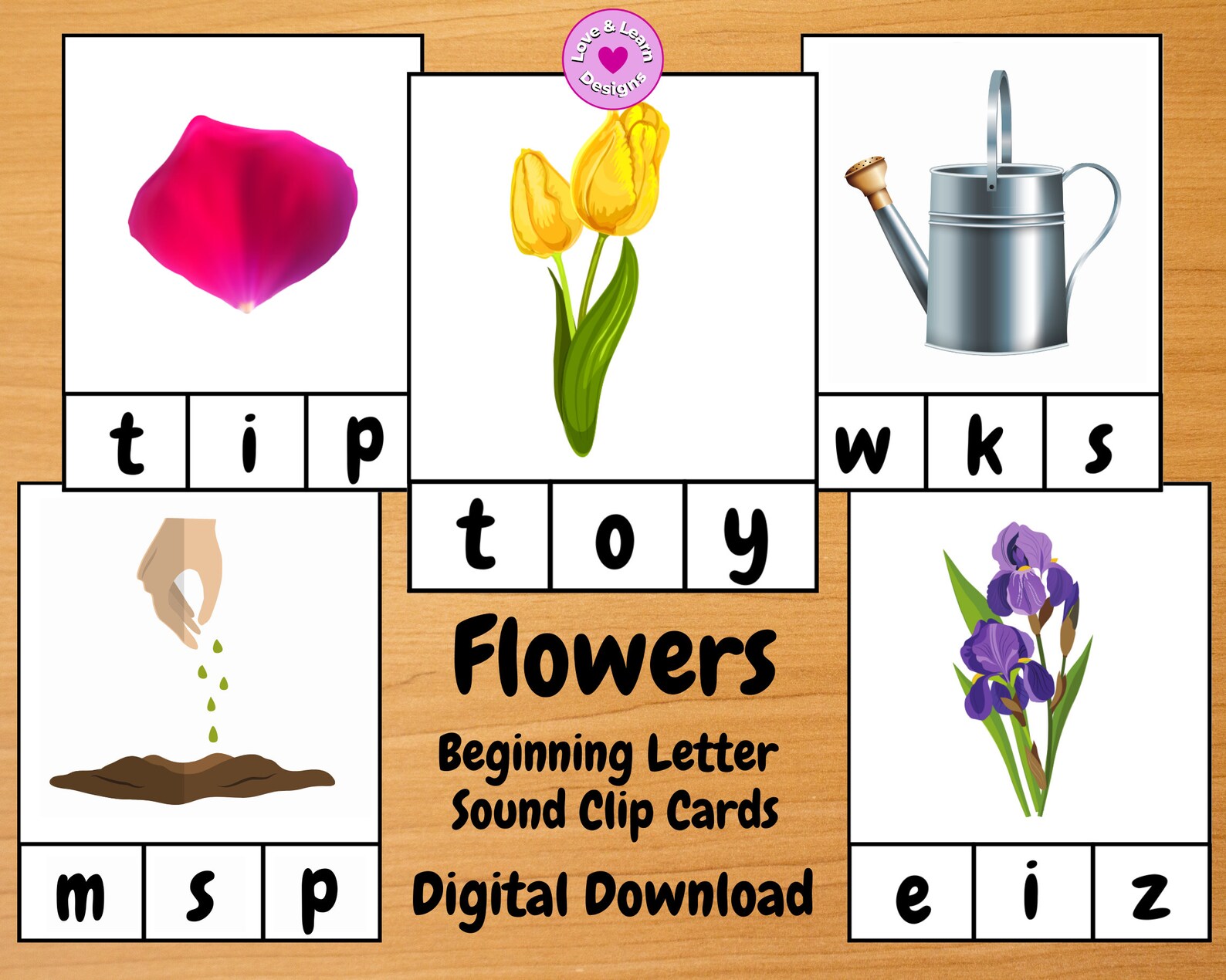 Flowers Beginning Letter Sound Clip Cards| Printable Digital Download ...