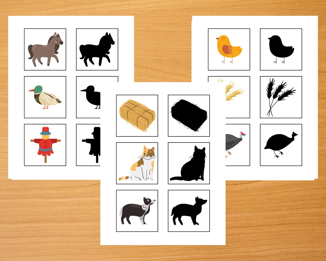 Farm Shadow Matching Cards Child Inspited Printables Digital Download ...